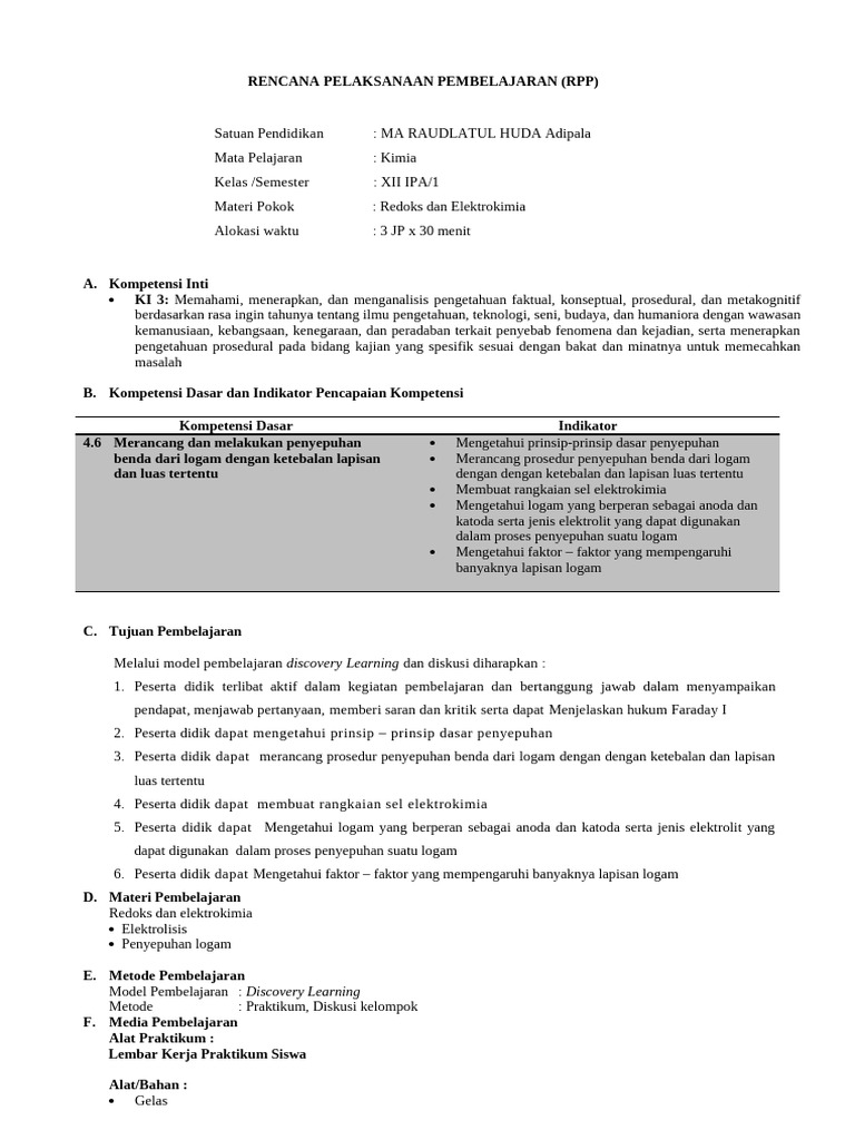 RPP REDOKS ELEKTROKIMIA Fix | PDF