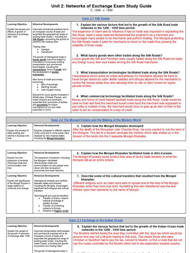 Copy of AP World History Unit 2 Study Guide | PDF | Mongol Empire ...