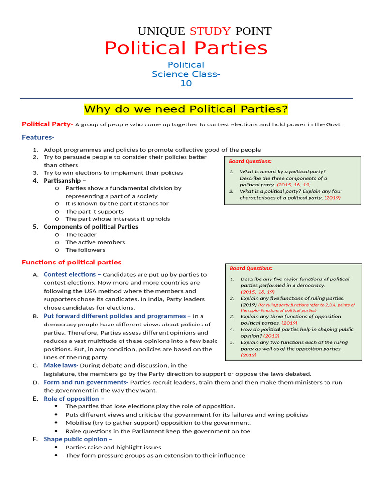 Understanding Political Parties in Democracy | PDF | Political Parties ...