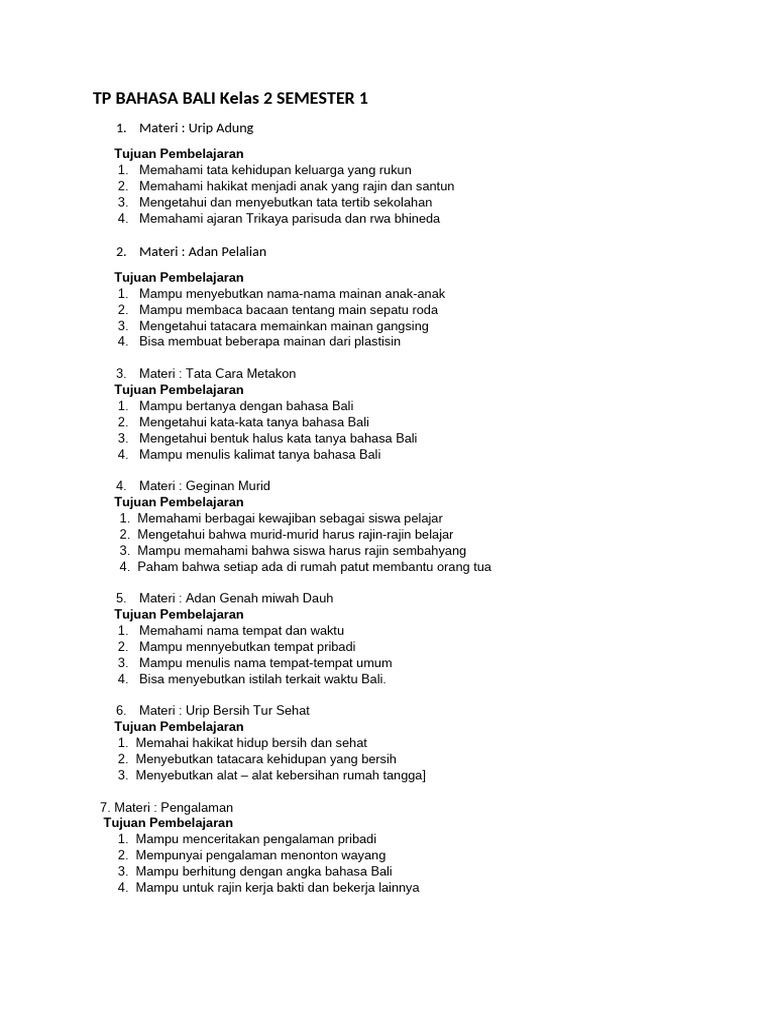 Materi Bahasa Bali Kelas 2 SD Semester 1 | PDF