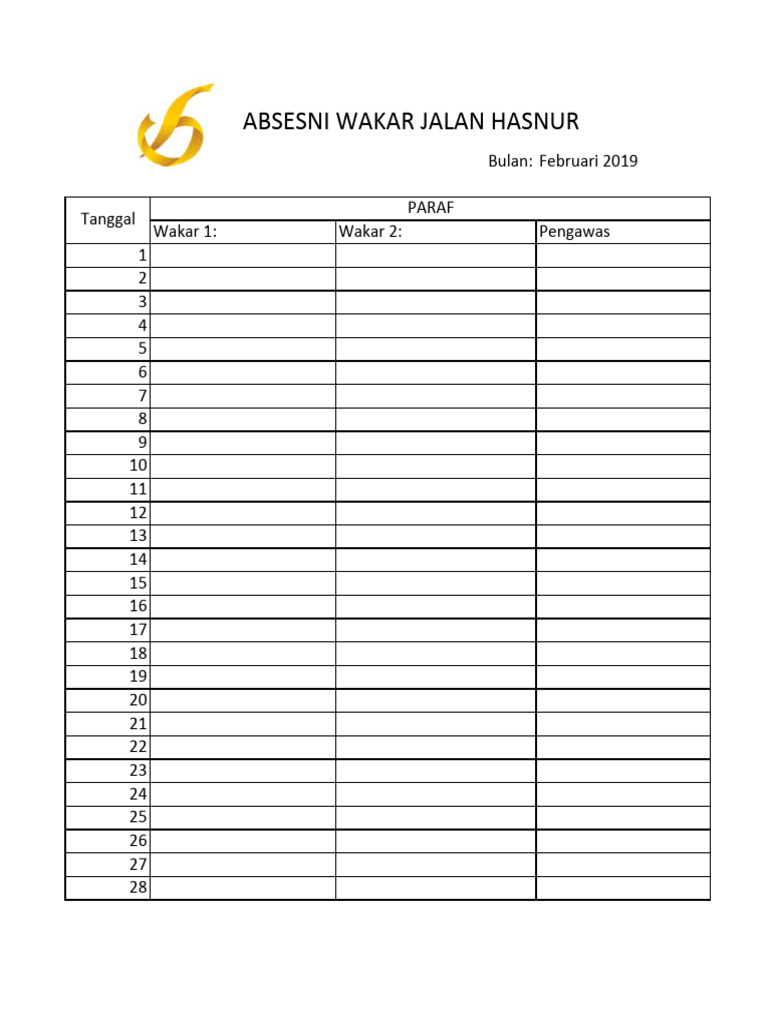 Contoh Absensi Wakar 2026 | PDF