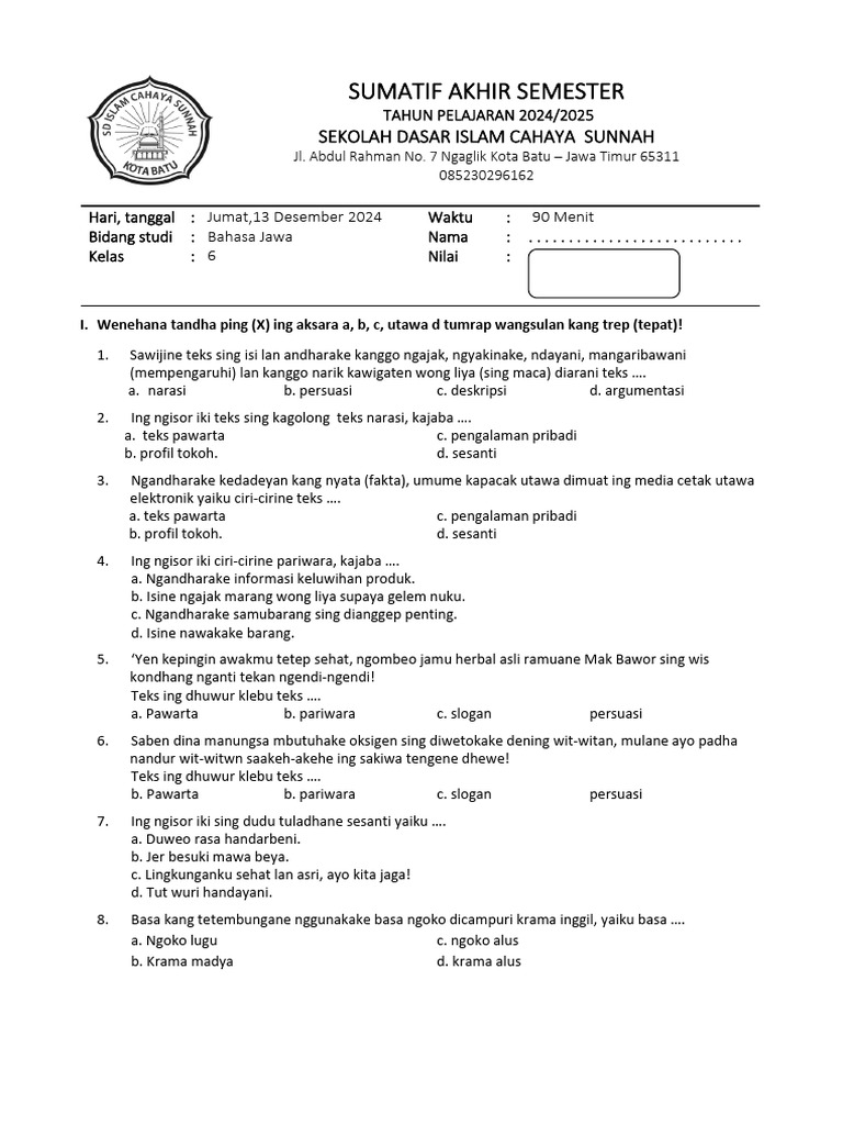 SAS B.Jawa Kls 6 | PDF