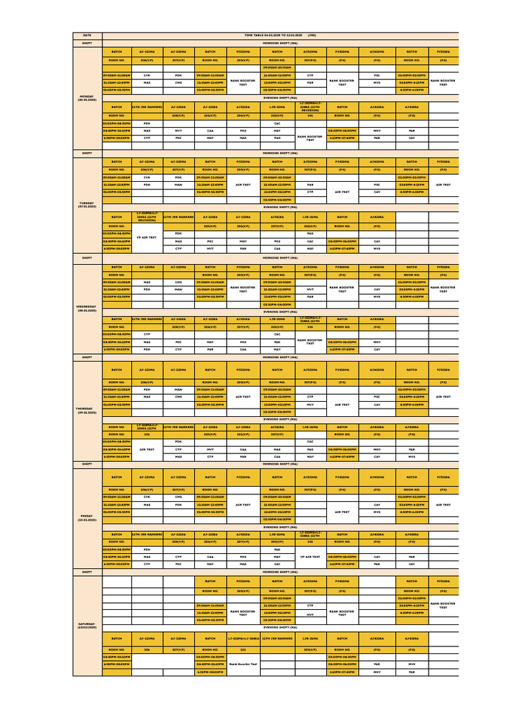 Weekly Time Table 0F 2024 - 2025 - Next1 | PDF
