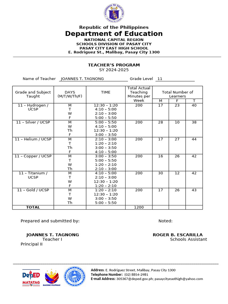 Pasay City East High School Teacher Program | PDF | Chemical Elements ...