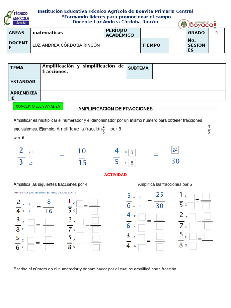 Amplificación y Simplificación de Fracciones | PDF | Notación Matemática | Aritmética