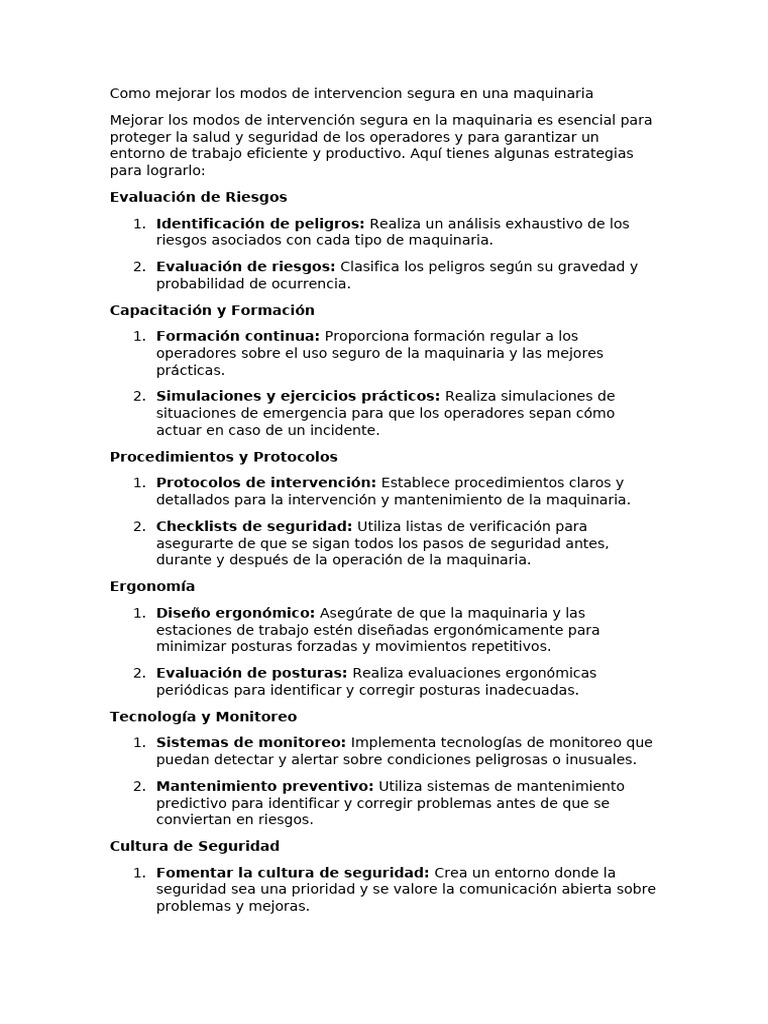 Como Mejorar Los Modos de Intervencion Segura en Una Maquinaria | PDF