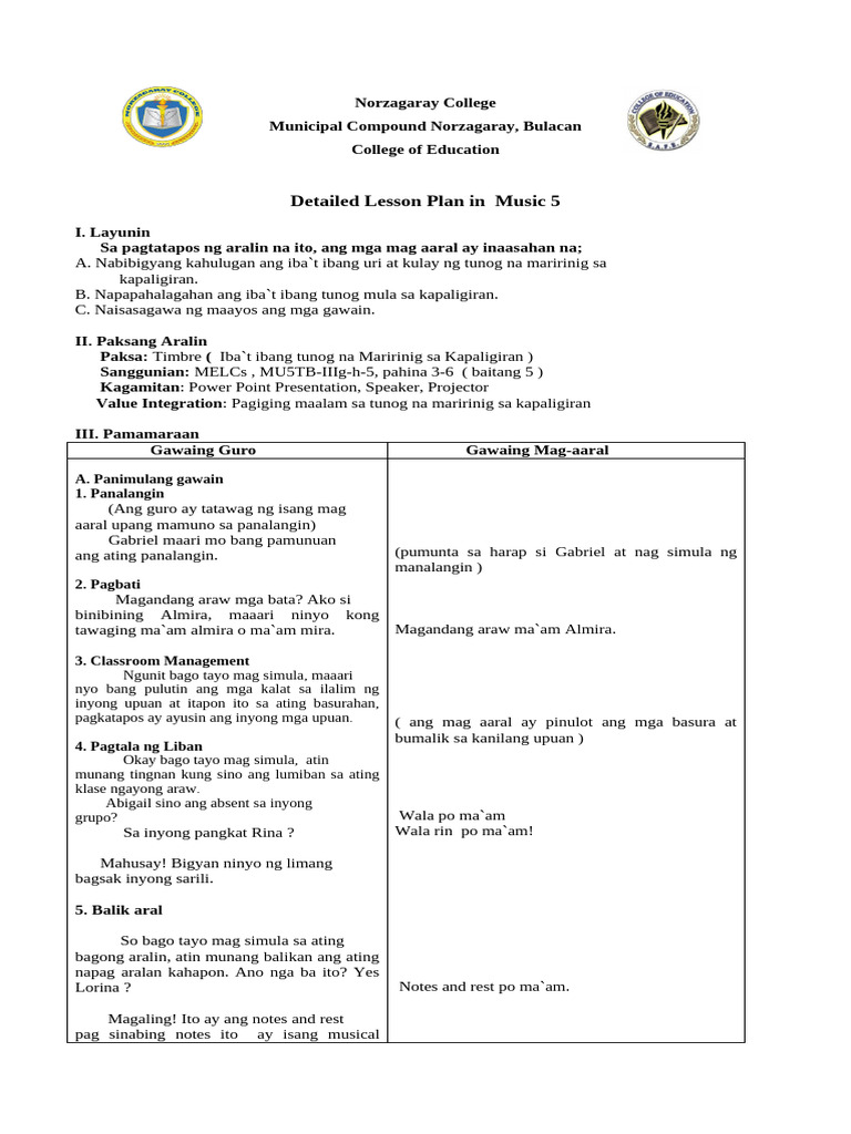 Detailed Lesson Plan in MUSIC | PDF
