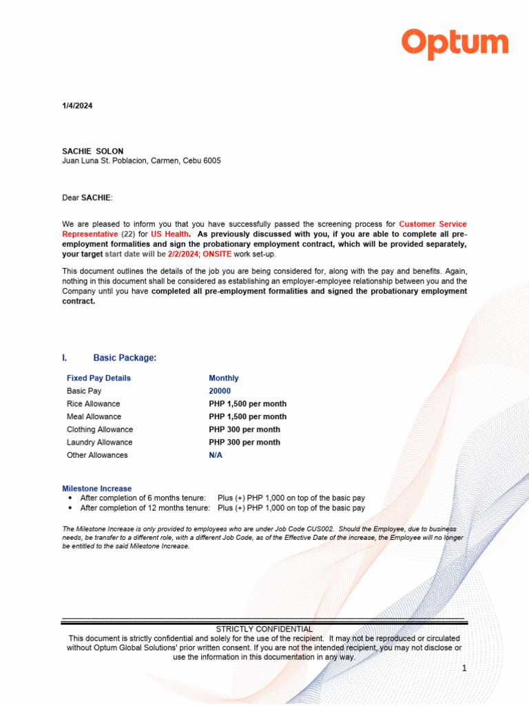 Customer Service Rep Job Offer Details | PDF | Retirement | Pension