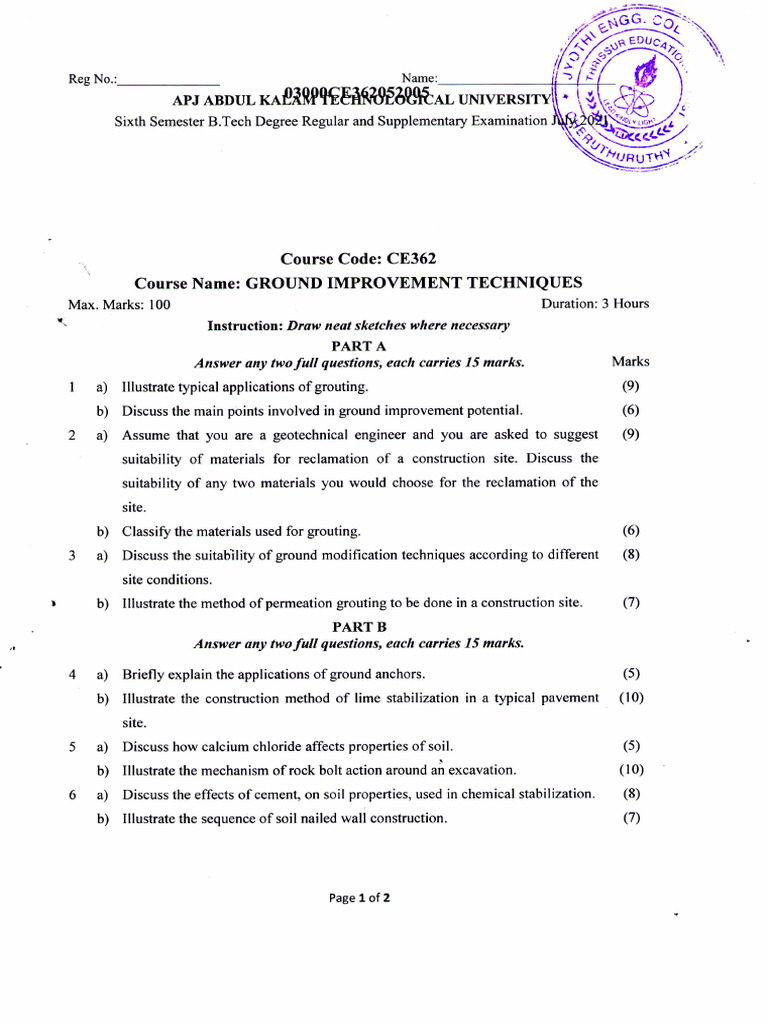 Ce362 Ground Improvement Techniques, July 2021 | PDF | Geotechnical Engineering | Soil