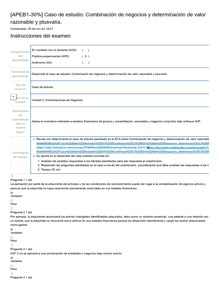 Examen - (APEB1-30%) Caso de Estudio - Combinación de Negocios y Determinación de Valor ...
