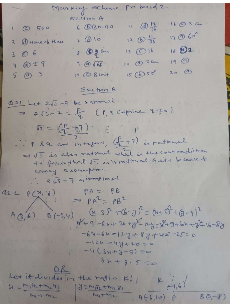 Maths Pre Board 2 Solution | PDF