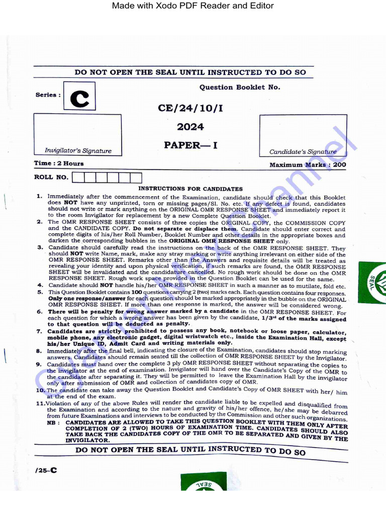 Arunachal PSC 2024 | PDF