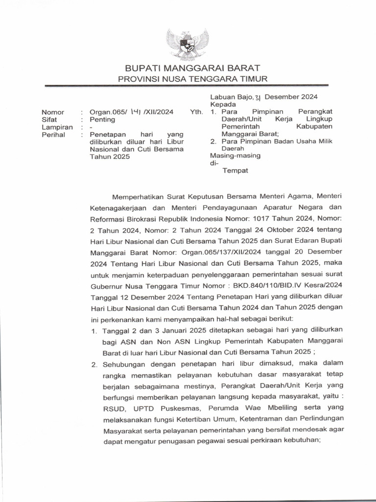 Surat Penetapan Hari Libur | PDF