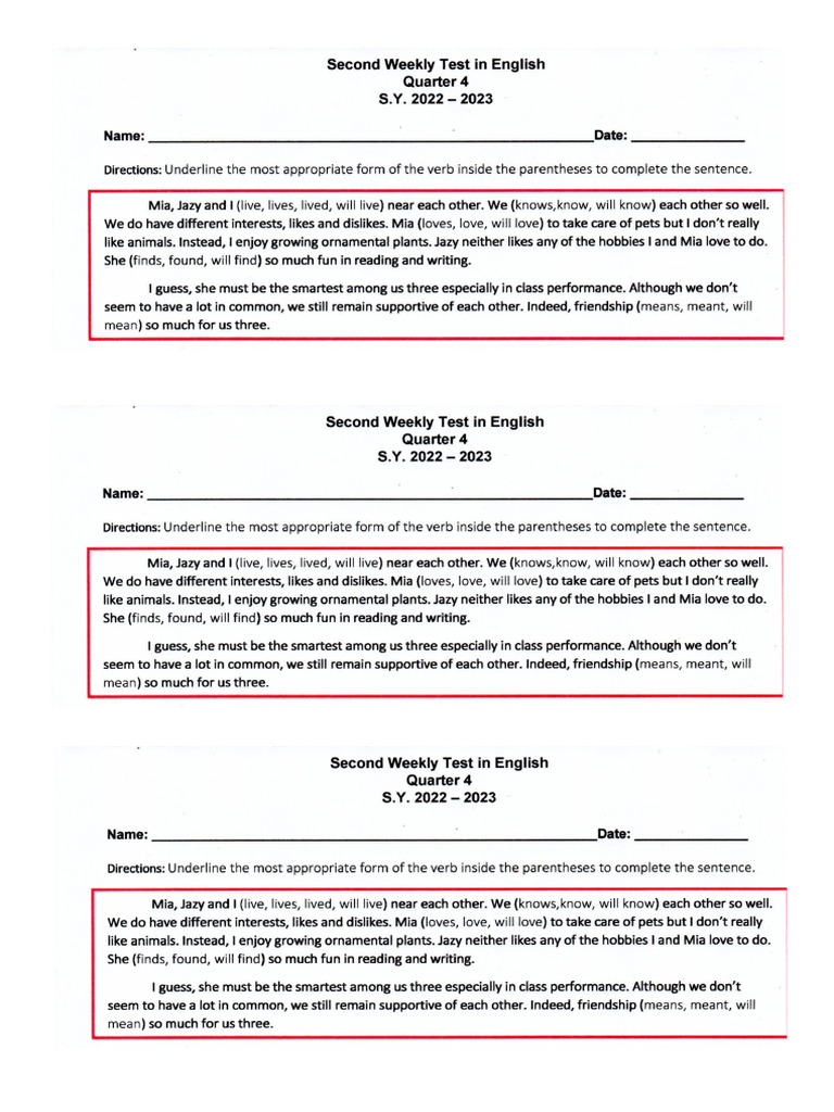 2nd Weekly Test English | PDF