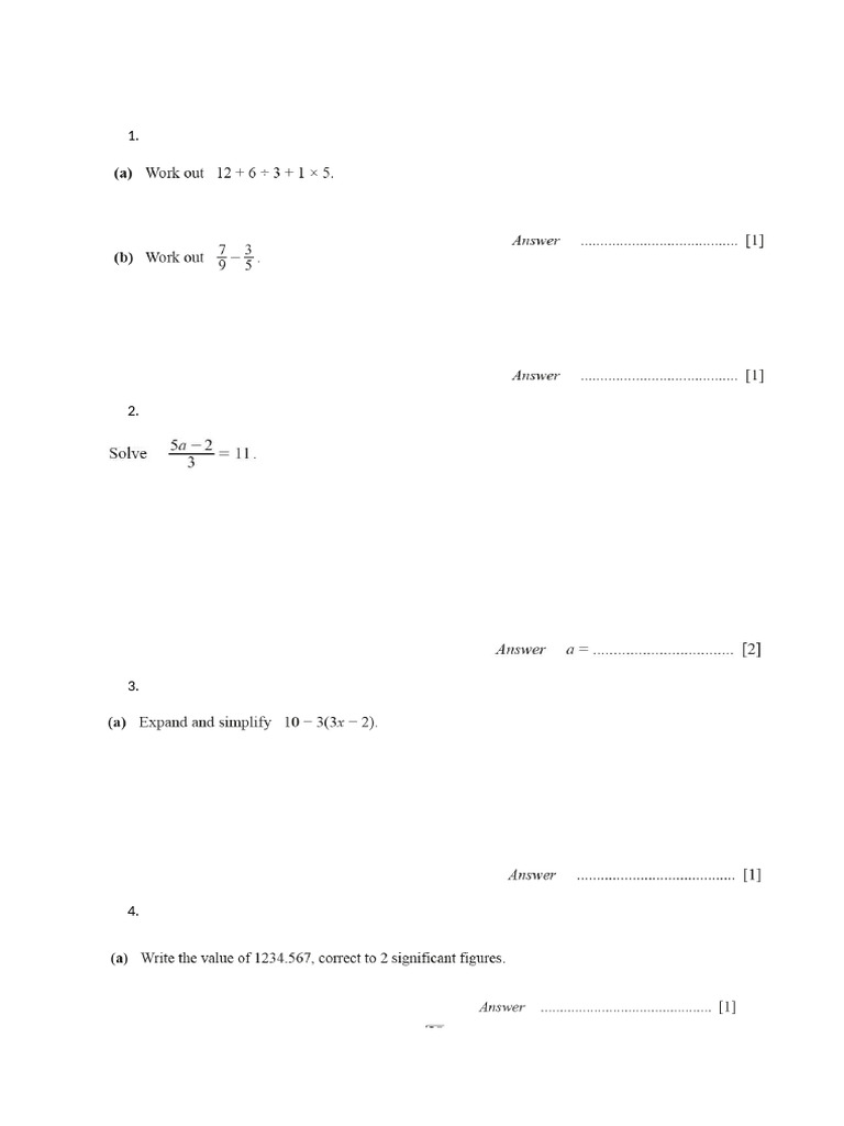 Test Algebra | PDF