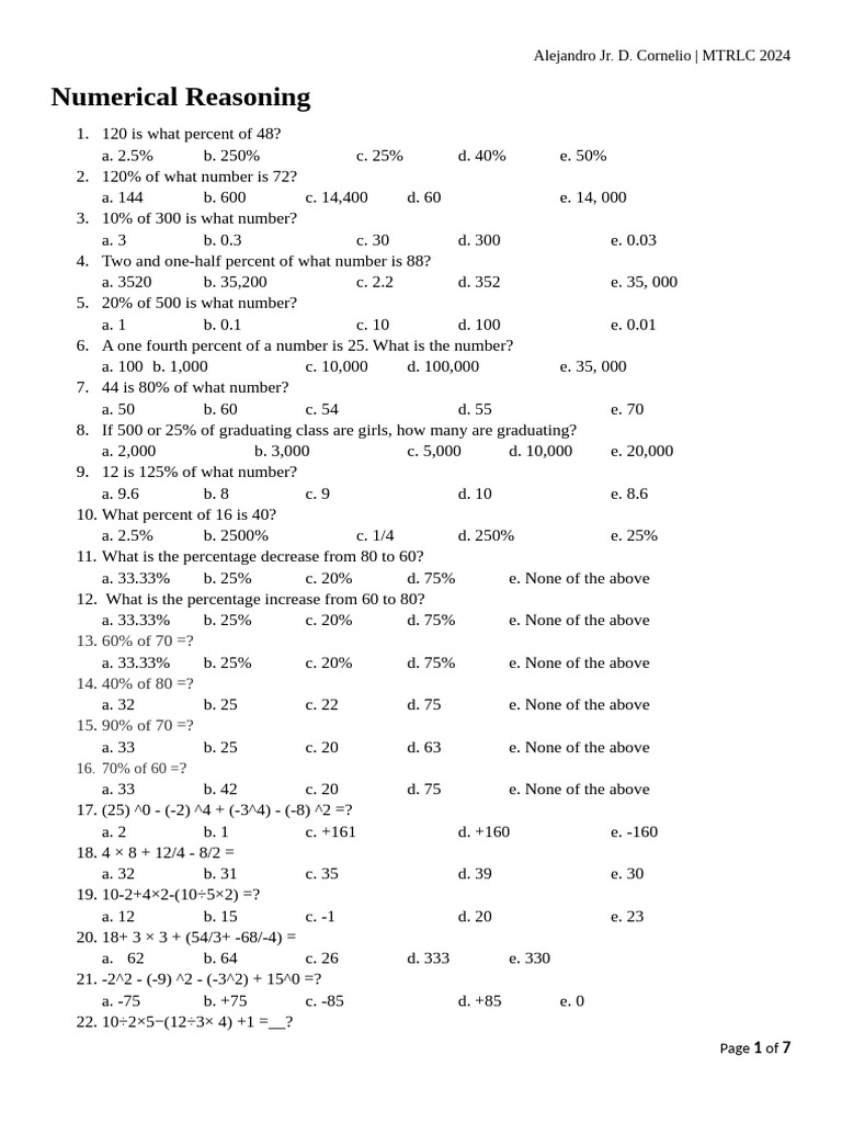 CSE- Numerical Reasoning | PDF