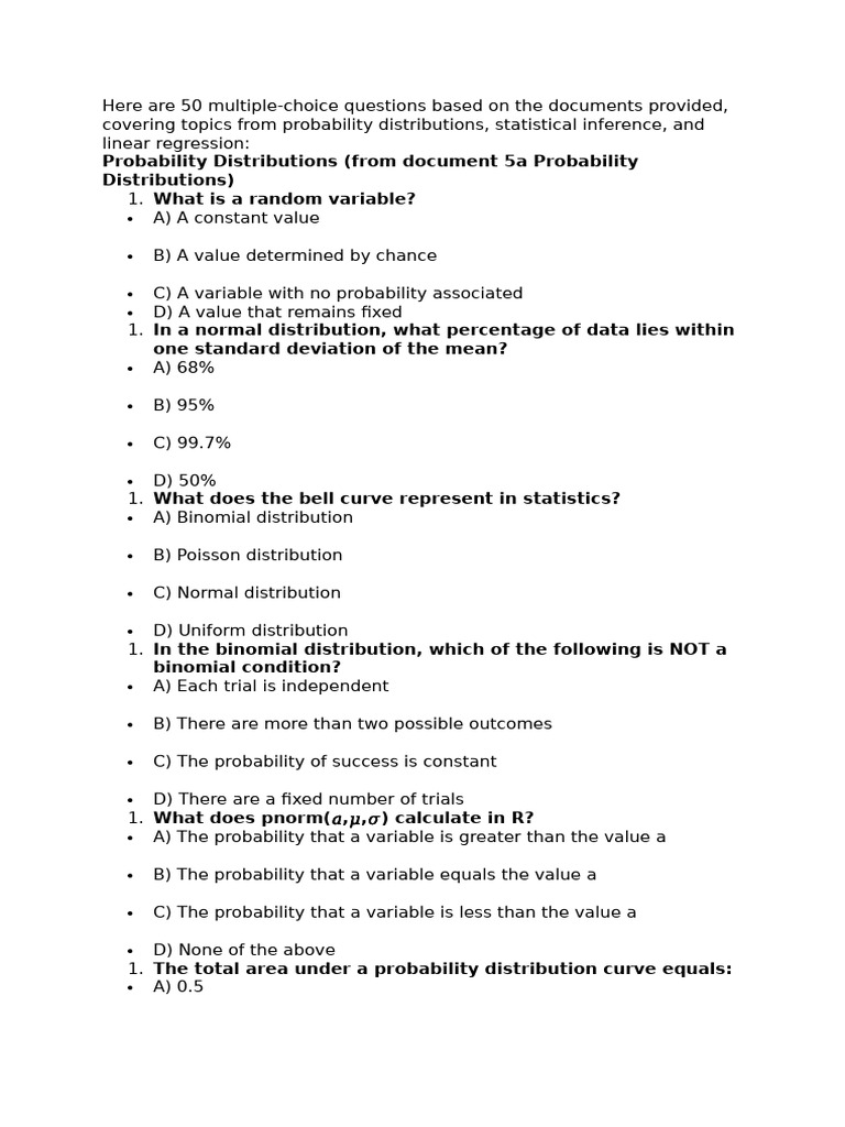 ADA MCQs | PDF | Regression Analysis | Probability Theory