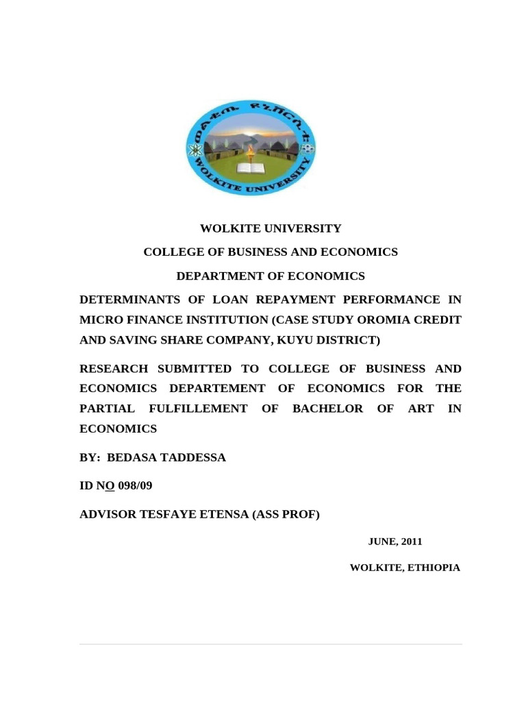 Bedasa End Research For Frist Degree | PDF | Loans | Microfinance