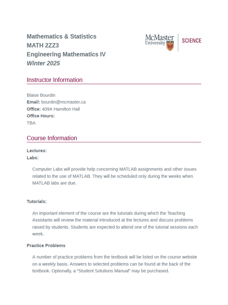 Winter 2025 MATH 2ZZ3 C02 BOURDINB Engineering Mathematics IV | PDF | Turnitin | Plagiarism