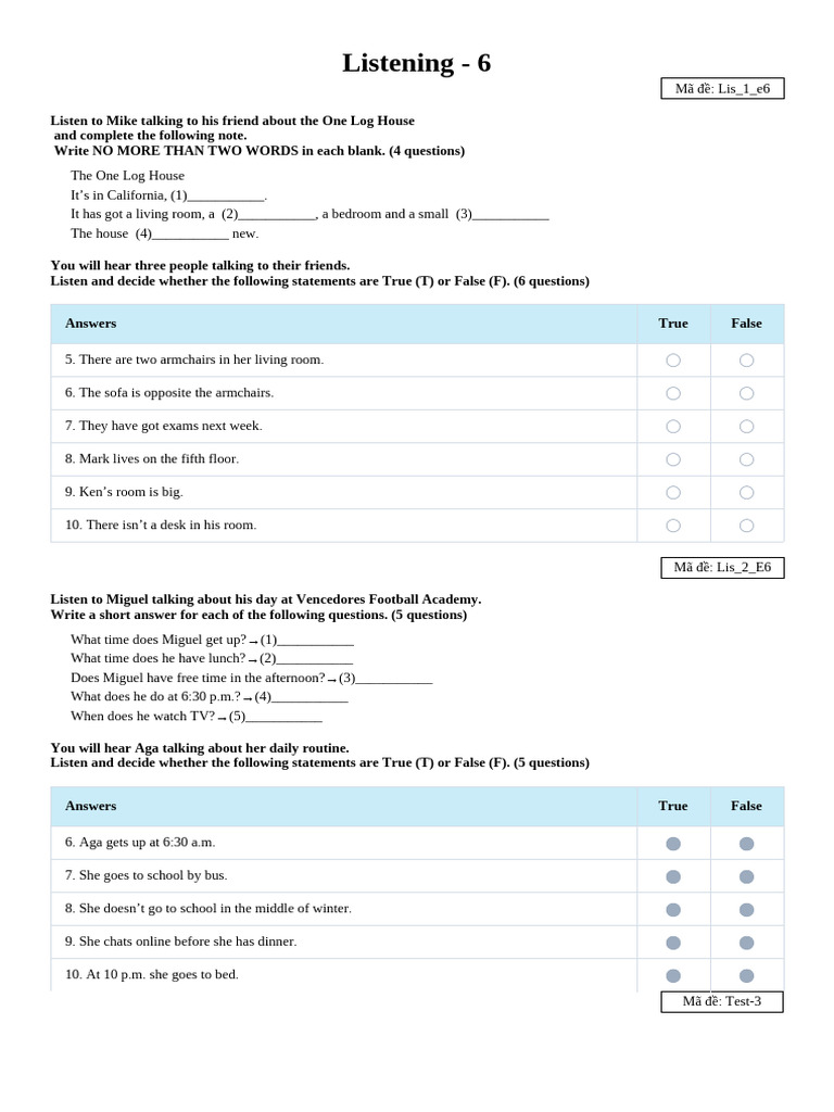 Listening - grade 6 | PDF
