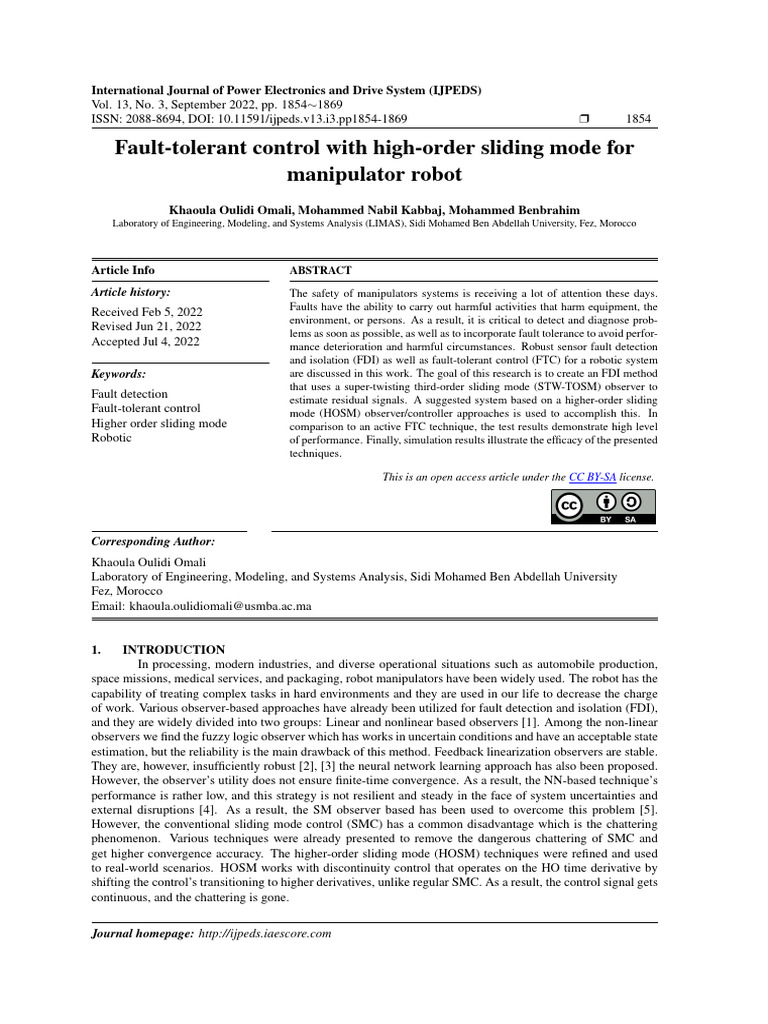 Fault-Tolerant Control With High-Order Sliding Mode For Manipulator Robot | PDF | Control Theory ...