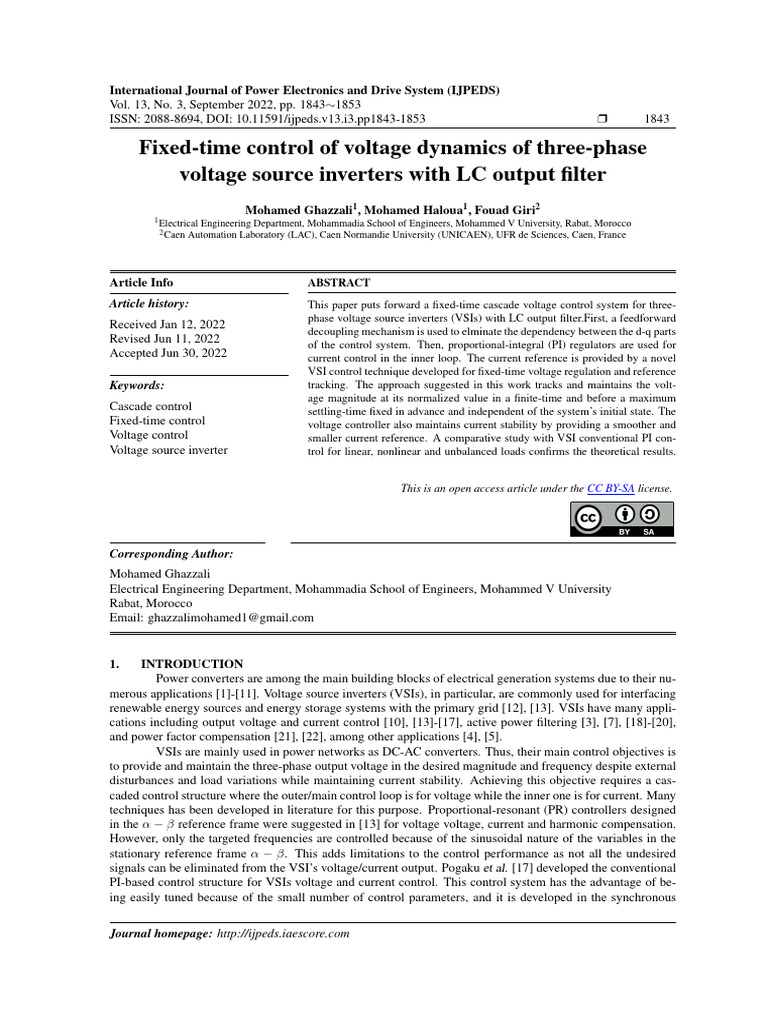 Fixed-Time Control of Voltage Dynamics of Three-Phase Voltage Source ...