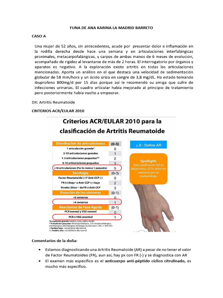 Criterios ACR/EULAR 2010 en Artritis Reumatoide | PDF | Artritis ...
