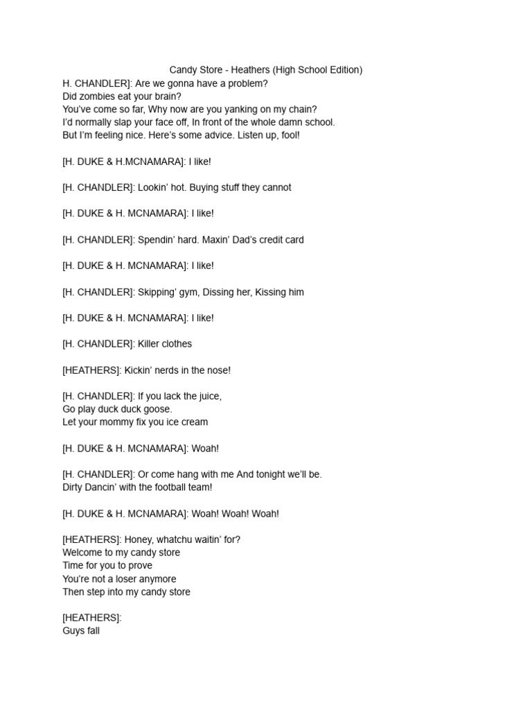 Candy Store - Heathers (High School Edition) | PDF