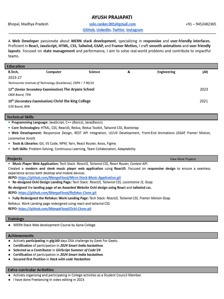 Internshala Resume Template1 | PDF | Web Development | Bootstrap (Front End Framework)