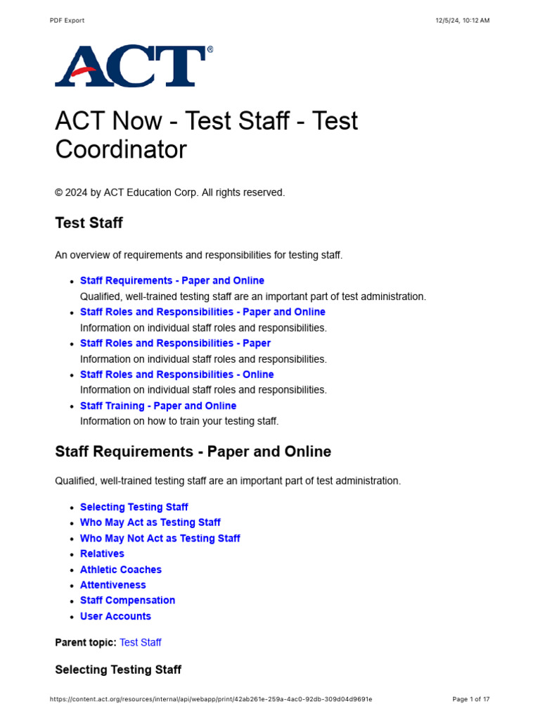 ACT Test Staff Guidelines | PDF | Multiple Choice