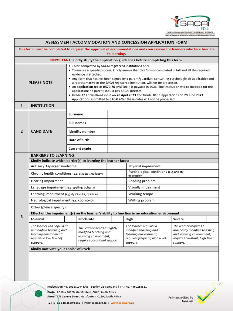 Sacai Accommodation and Concession Application Form 2023 | PDF ...