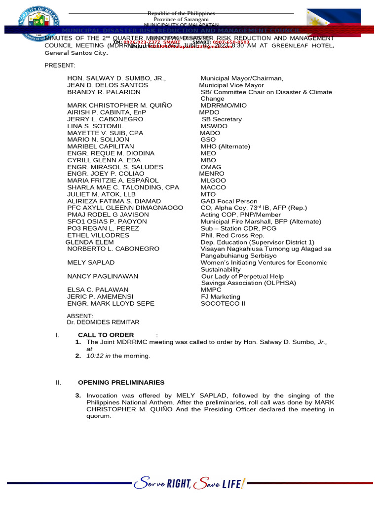 Malapatan MDRRMC Meeting Minutes 2023 | PDF | Incident Command System ...