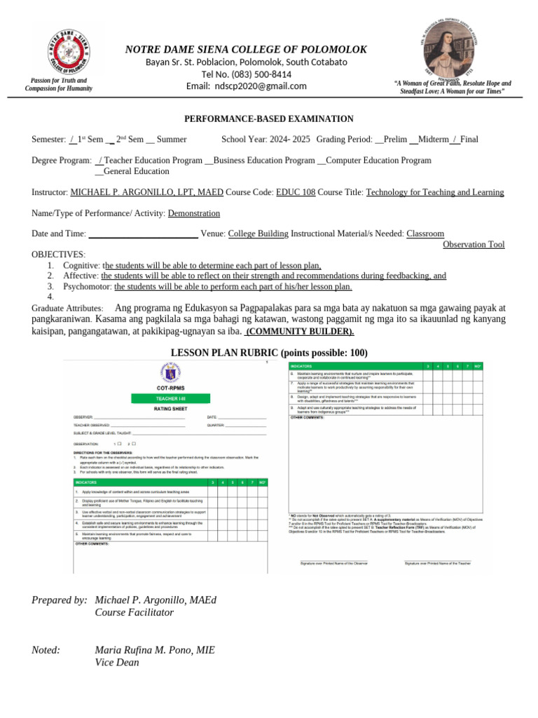 PERFORMANCE-BASED-EXAMINATION - Final - EDUC 108 - Technology For ...