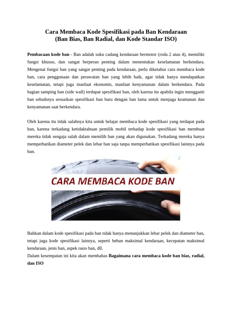 Cara Membaca Kode Spesifikasi pada Ban Kendaraan | PDF