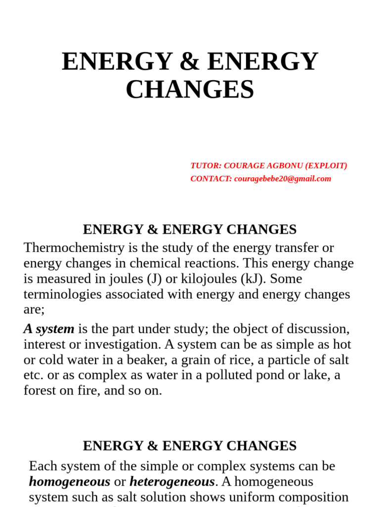 Energy and Energy Changes | PDF | Chemical Reactions | Chemical Bond