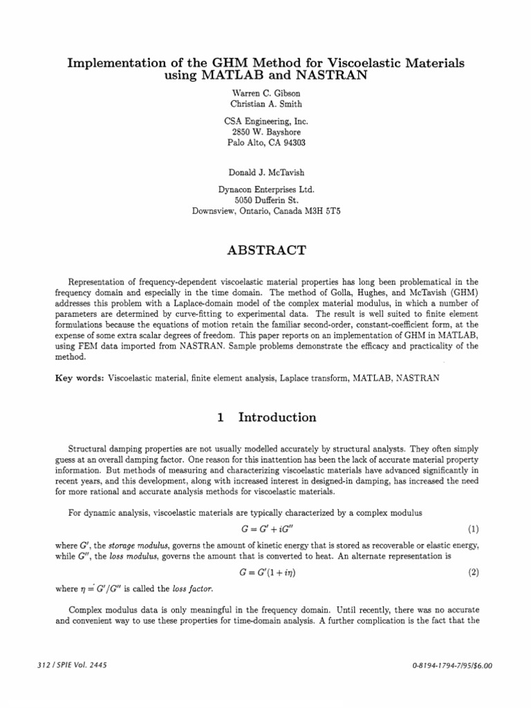 GHM Method for Viscoelastic Materials in MATLAB | PDF | Matrix ...