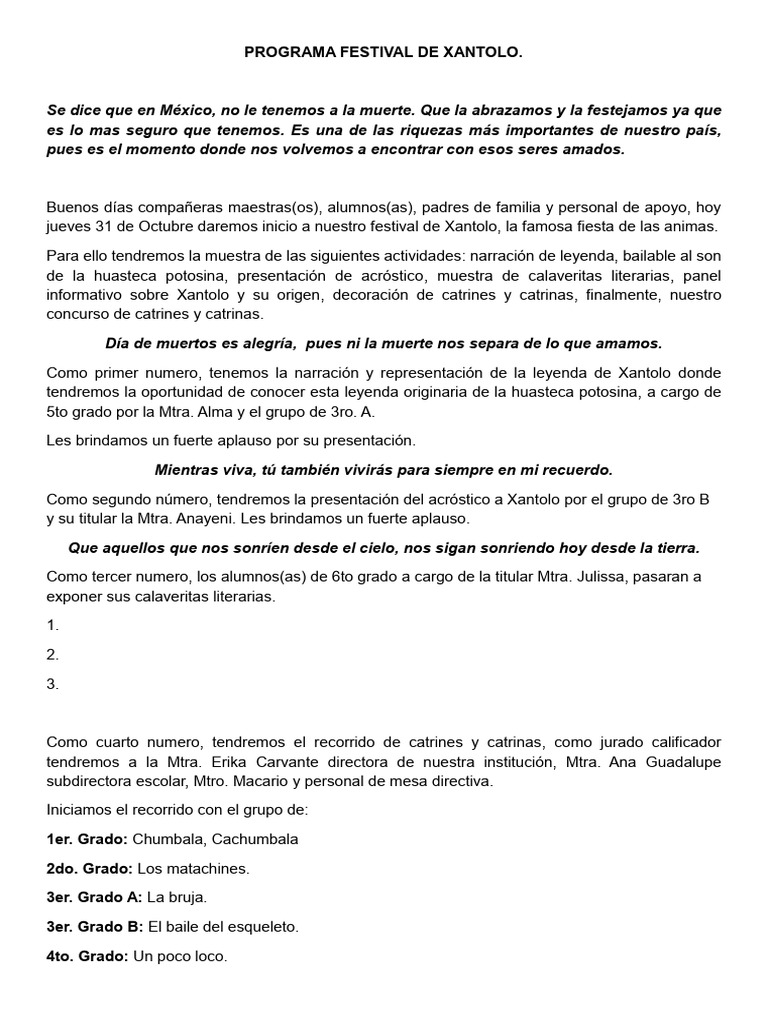 Festival Xantolo: Programa y Concurso | PDF