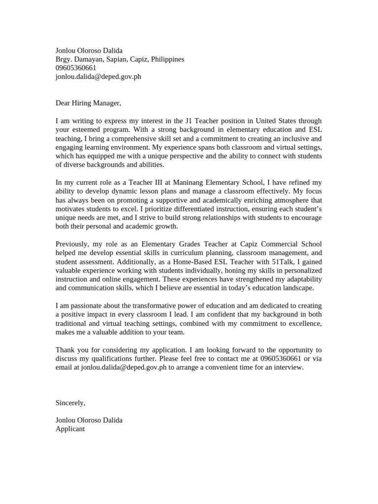 Jonlou Oloroso Dalida Cover Letter | PDF