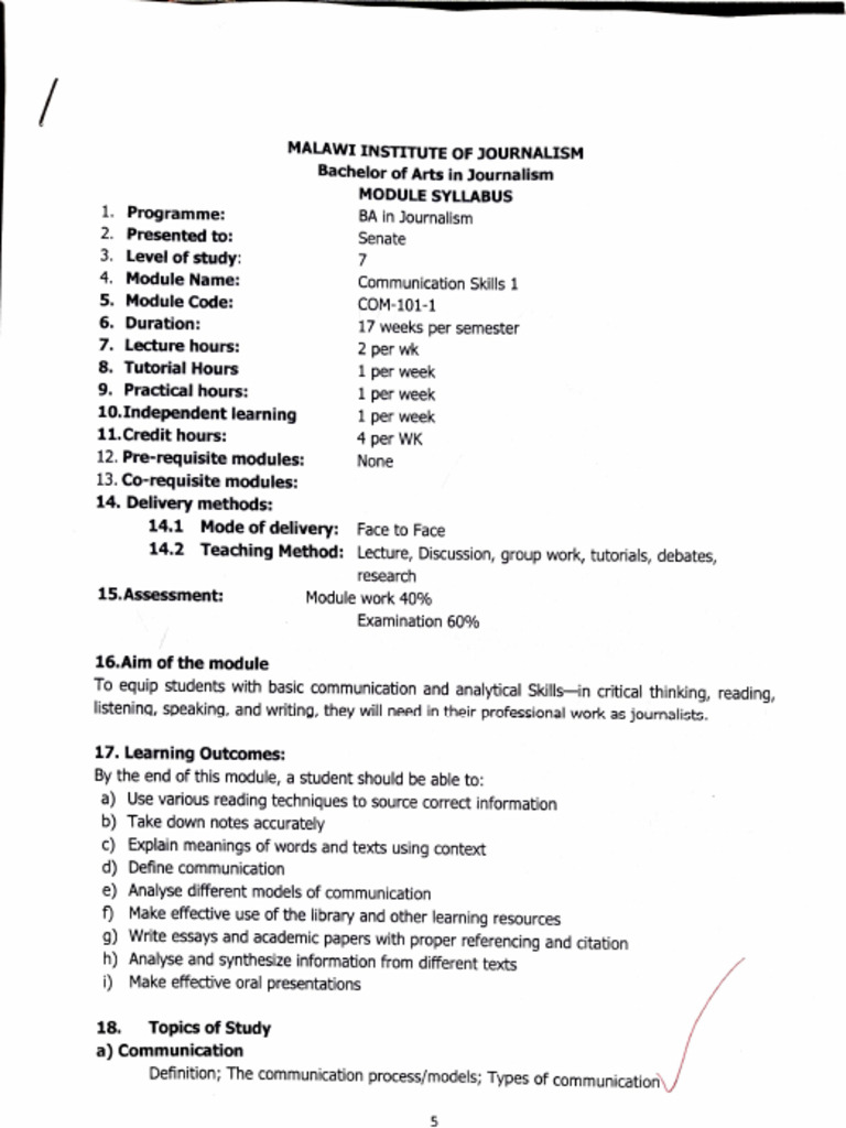 BAJ 1 COS Couse Outline | PDF