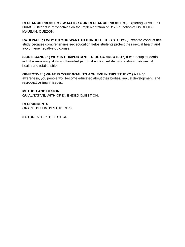 Research Problem ( What is Your Research Problem ) Exploring Grade 11 ...