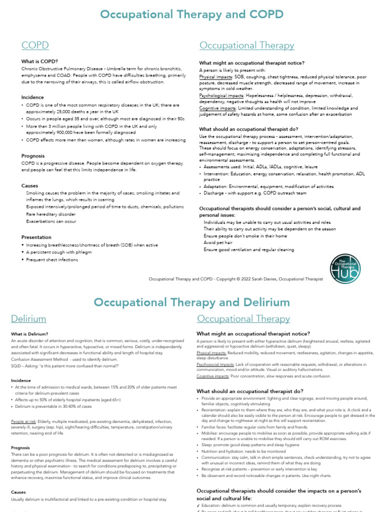 Occupational Therapy, COPD and Delirium - Information Sheet (The ...