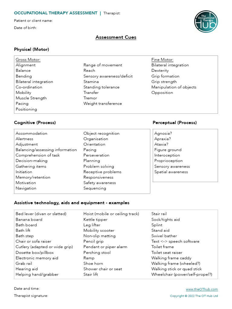 Occupational Therapy Assessment (The Occupational Therapy Hub) | PDF ...