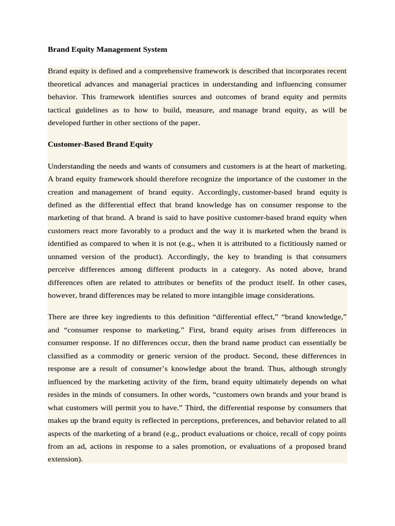 Brand Equity Management System | PDF | Brand | Marketing