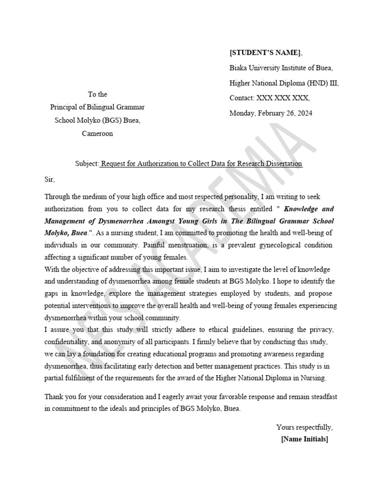 Institutional Authorization (SAMPLE LETTER) | PDF