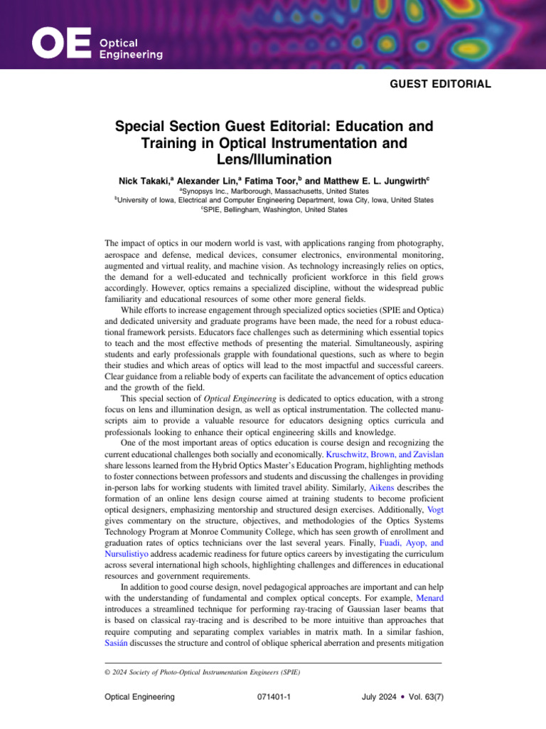 Special Section Guest Editorial: Education and Training in Optical ...