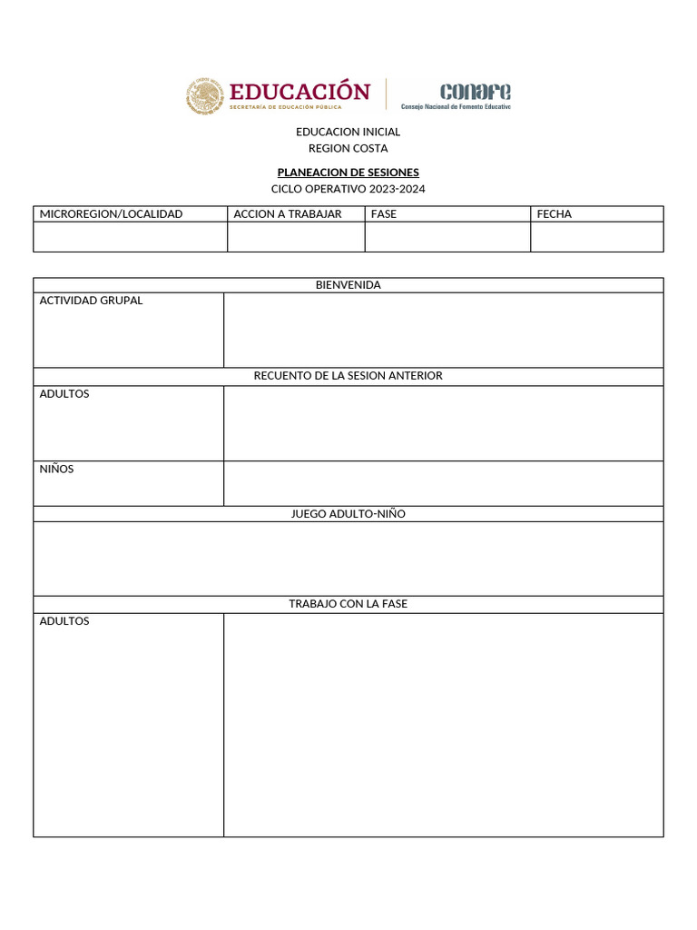 Formato Planeacion de Sesiones | PDF