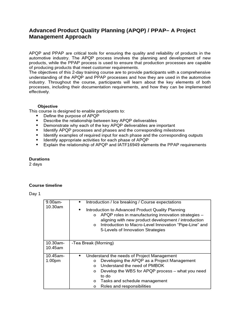 APQP PPAP Timeline | PDF | Project Management | Production And ...