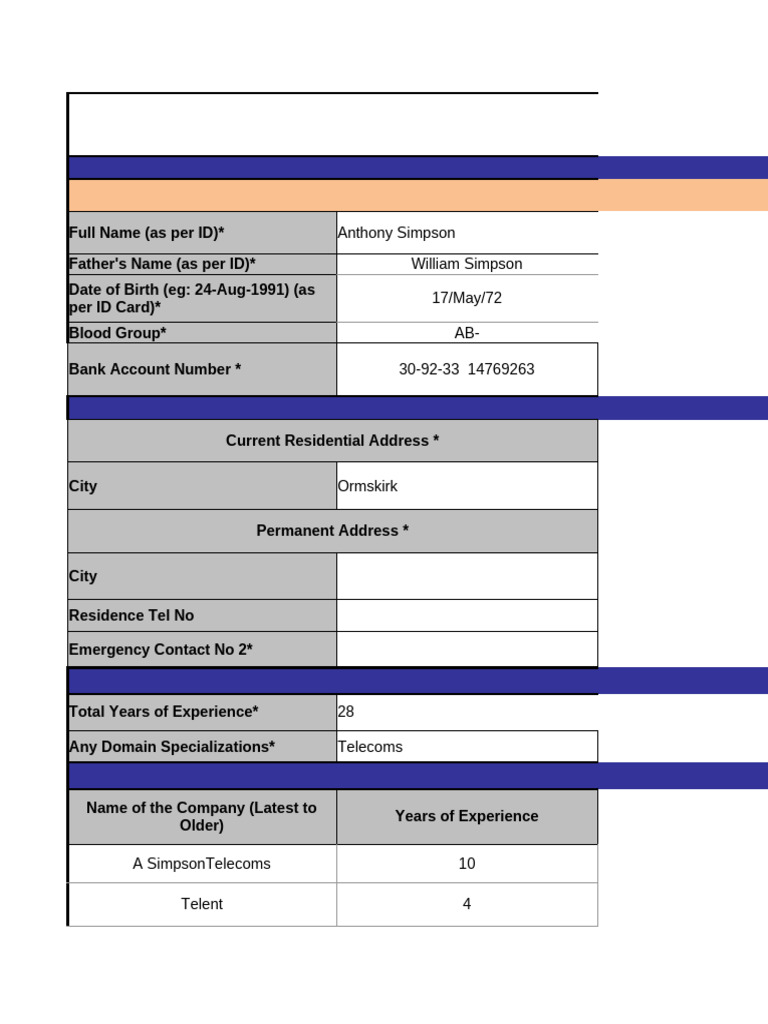 Employee Onboarding Form for Telecom Expert | PDF