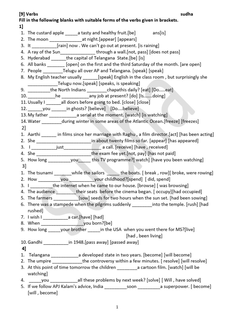 [9] Verbs With Answers | PDF