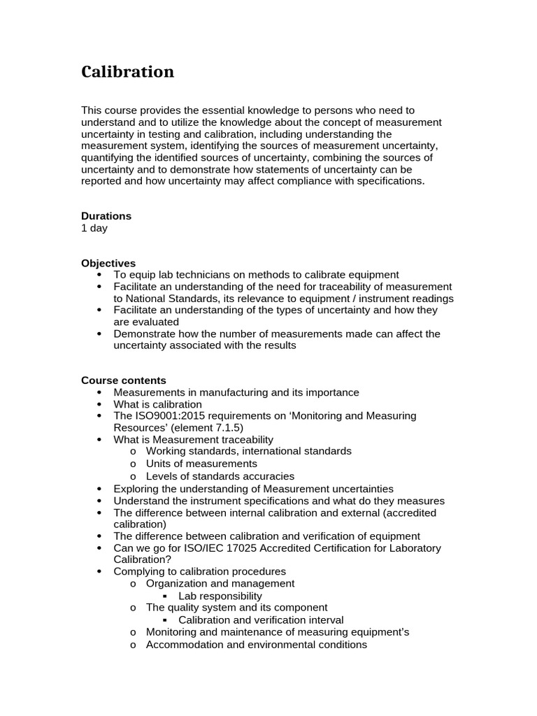 Calibration 1 day | PDF | Calibration | Verification And Validation